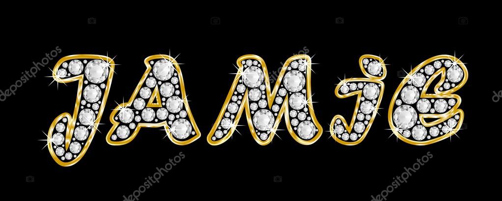 The name Jamie spelled in bling diamonds, with shiny, brilliant golden ...