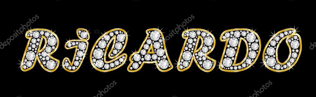 The name Ricardo spelled in bling diamonds, with shiny, brilliant ...
