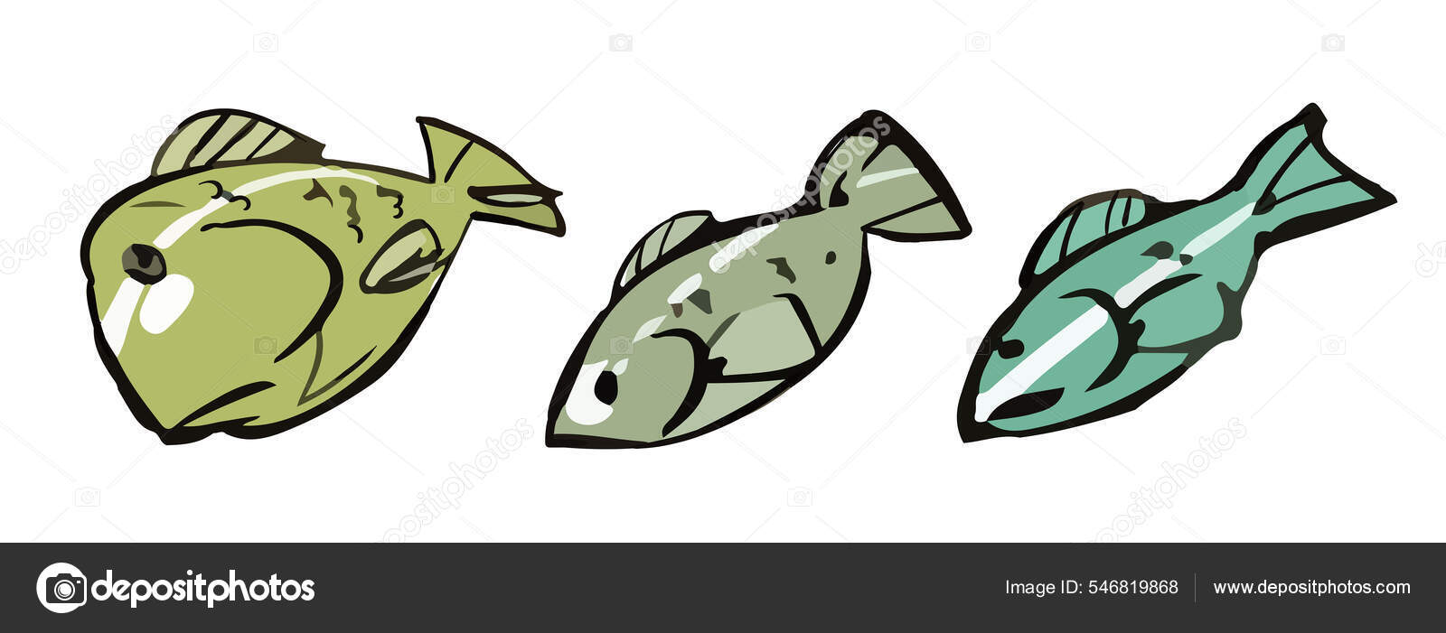 Vector Cartoon Clipart Set Fish Illustration Isolated White Background ...