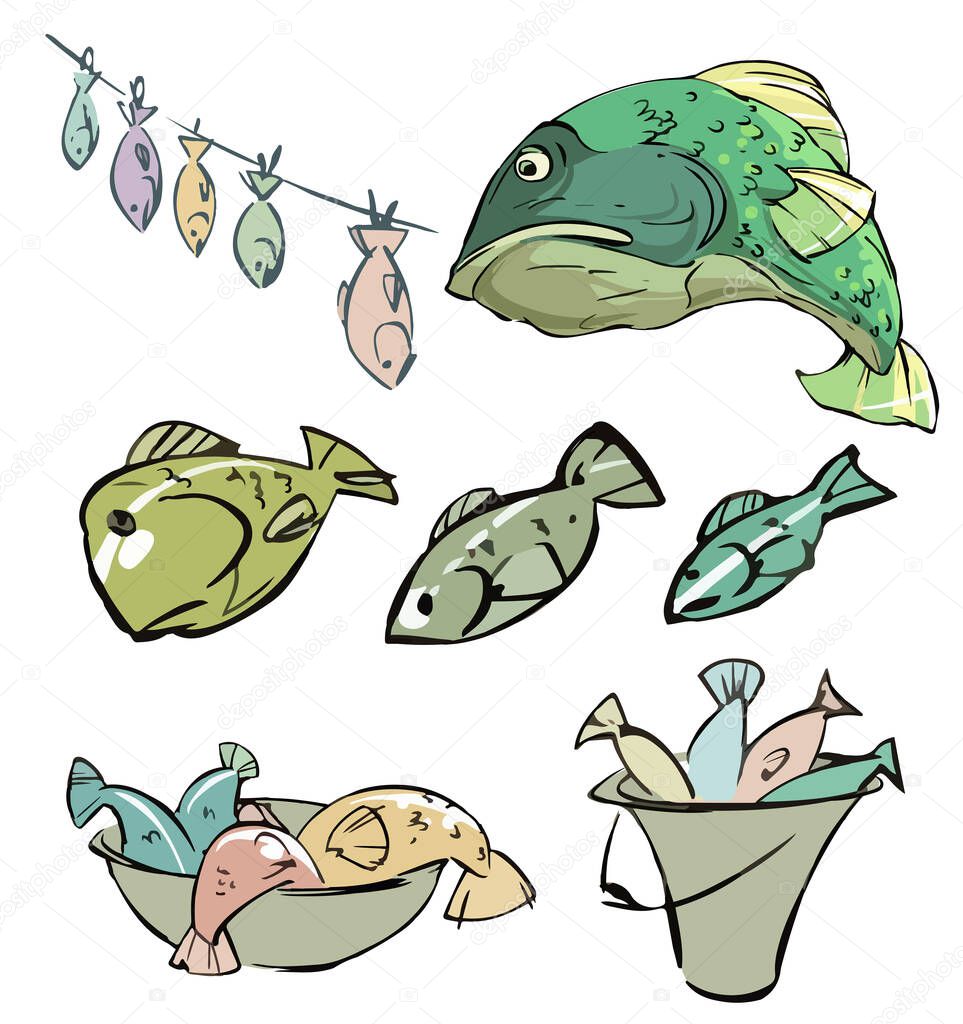 Dibujos animados Vector clipart conjunto de peces. Ilustración de ...
