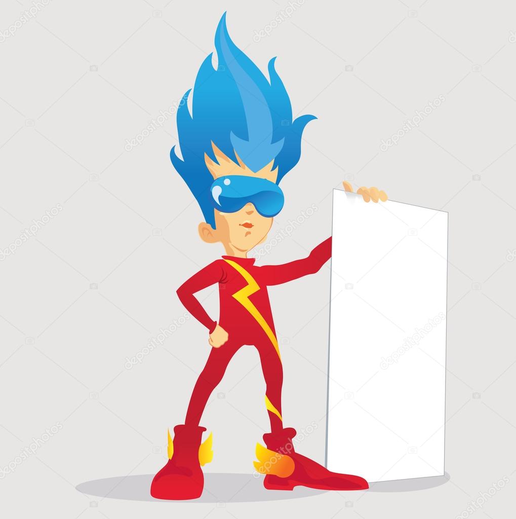 Young superhero holding sign board — Stock Vector © si_nyam_nyam #13219290