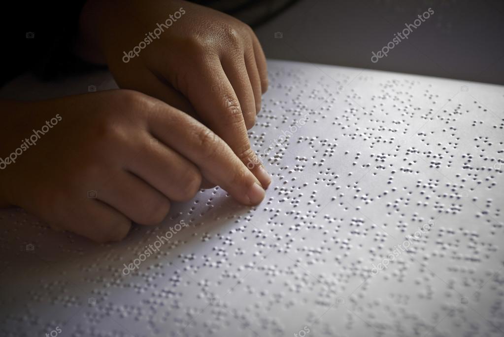 Blind children read text in braille — Stock Photo © vkarafill #40777843