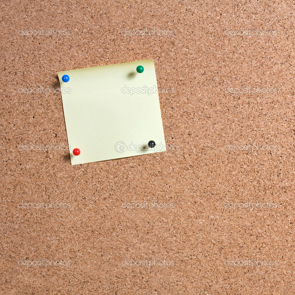 Yellow memo stick on cork board background Stock Photo by ©wujekspeed ...