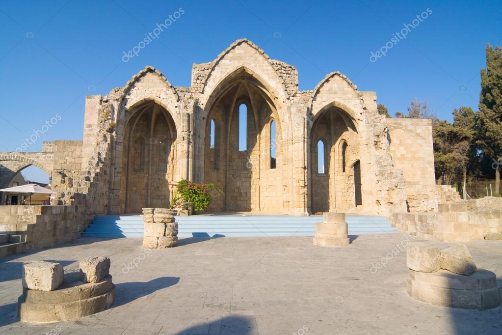 Romanic basilica ruins, old town of Rhodes, Greece Stock Photo by ...
