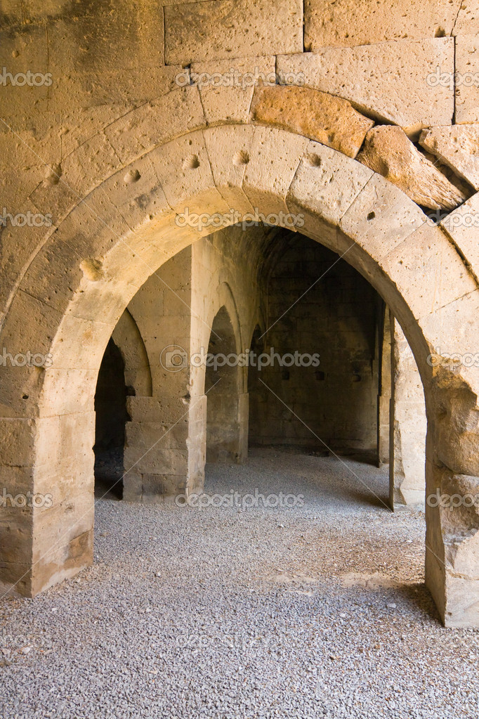 Multiple arches and columns in the caravansary on the Silk Road, Turkey ...