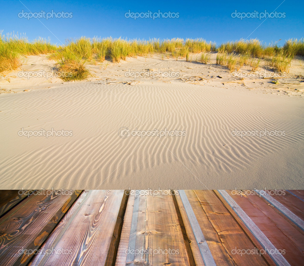 Wooden floor on golden sandy beach — Stock Photo © wujekspeed #31918977