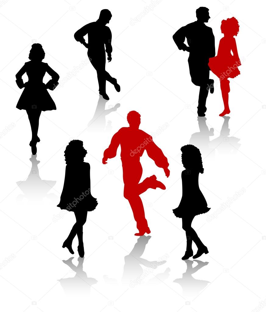Dancers silhouette of national folk dance of Ireland. — Stock Vector ...