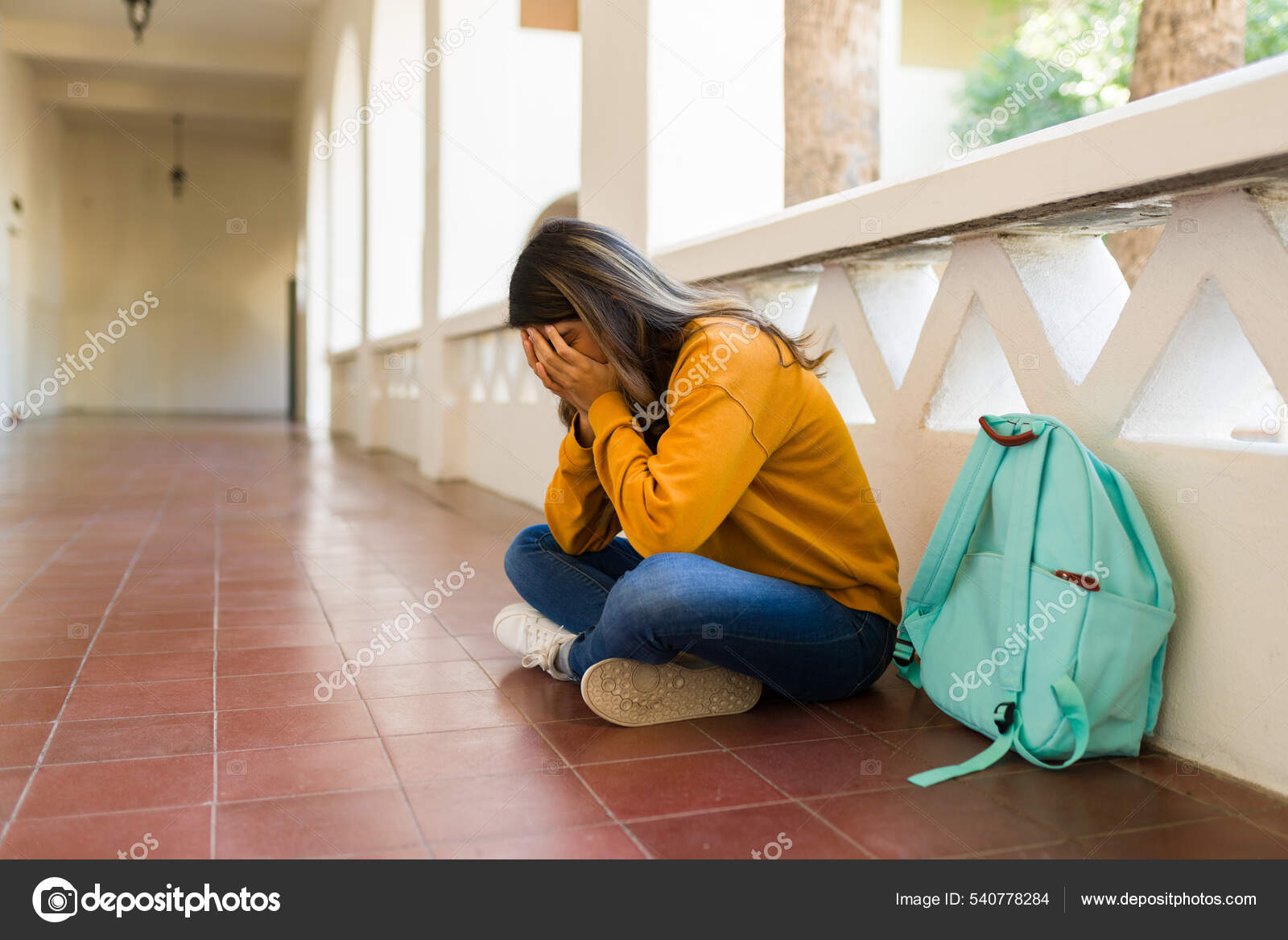 Depressed Female Student Crying Feeling Sad Failing Classes University ...