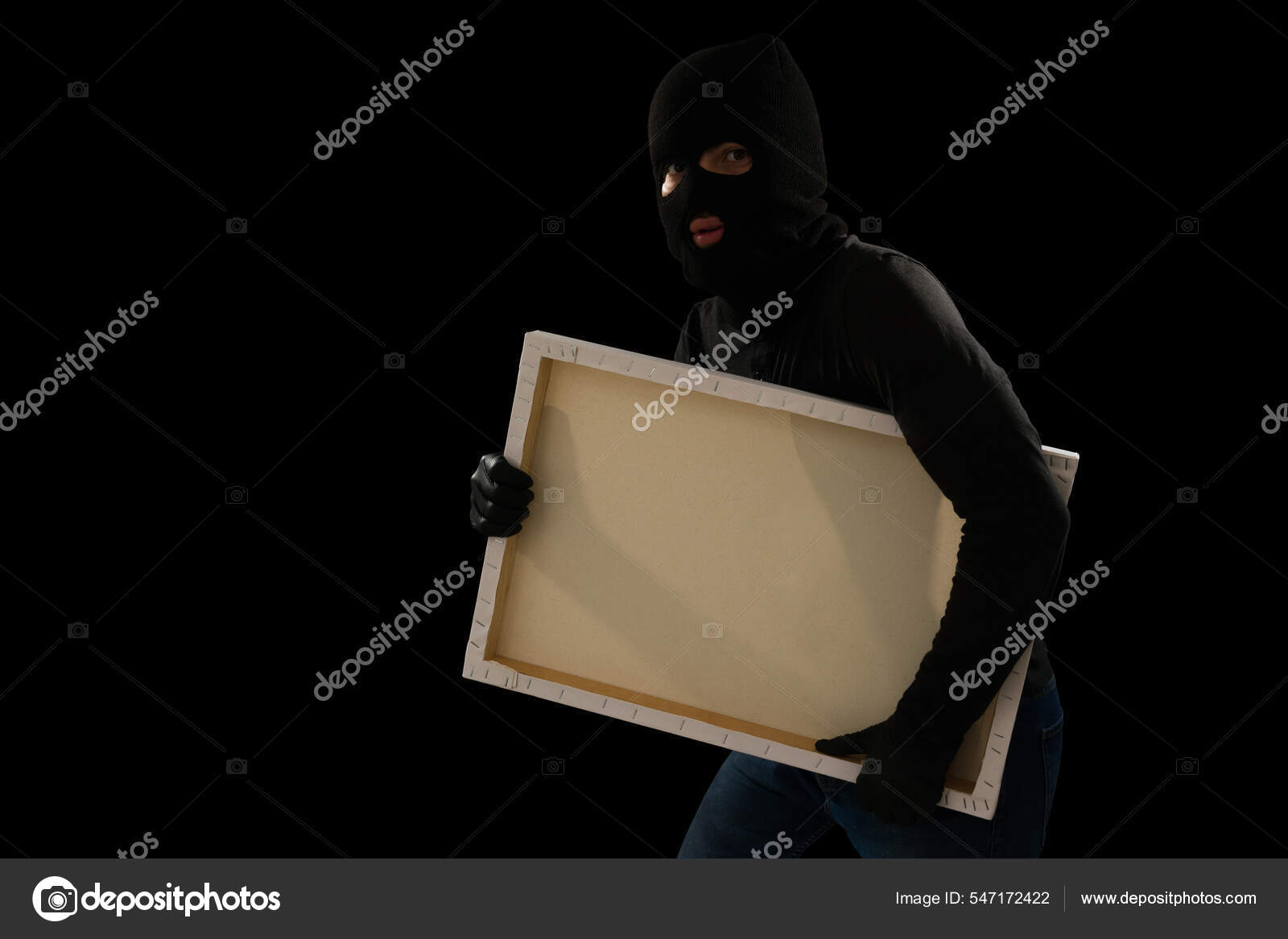 Young Thief Escaping Quietly Robbery Stealing Art Painting While ...
