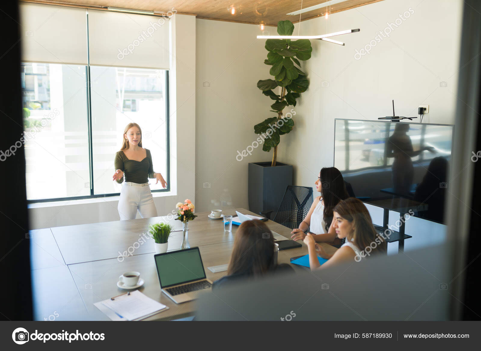 Beautiful Female Boss Giving Work Presentation Project Her Female ...
