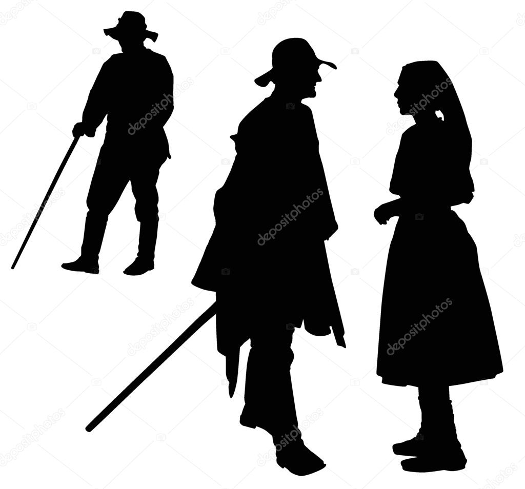 Silhouette - historical figure in period costume — Stock Photo ...