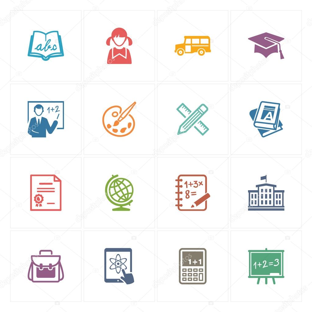 School & Education Icons Set 1 - Colored Series Stock Vector by ...