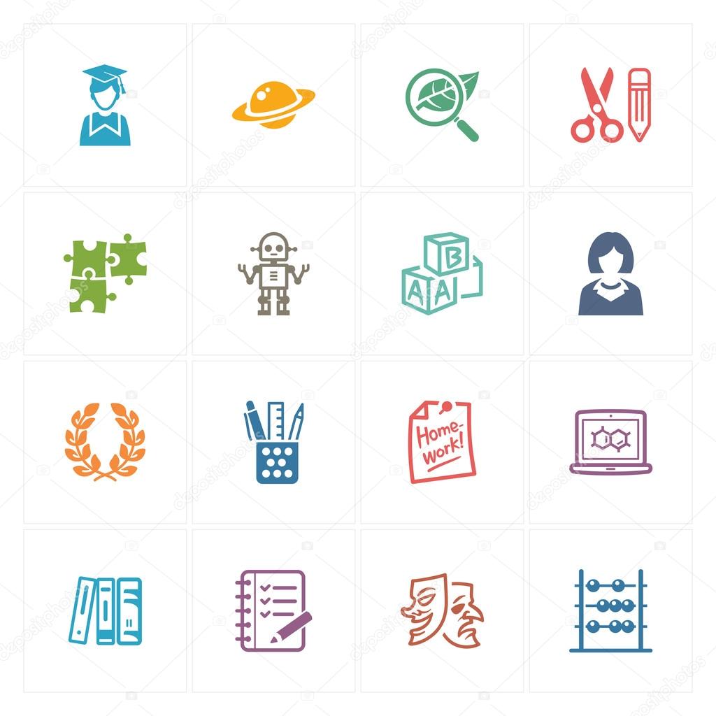 Conjunto de iconos escolares y educativos 5 - Serie de colores vector ...