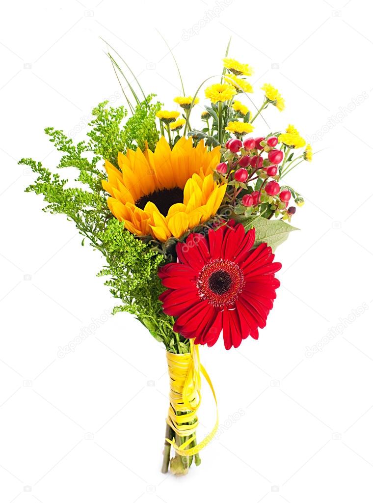 Autumn flowers, bouquet from gerber and sunflowers — Stock Photo ...