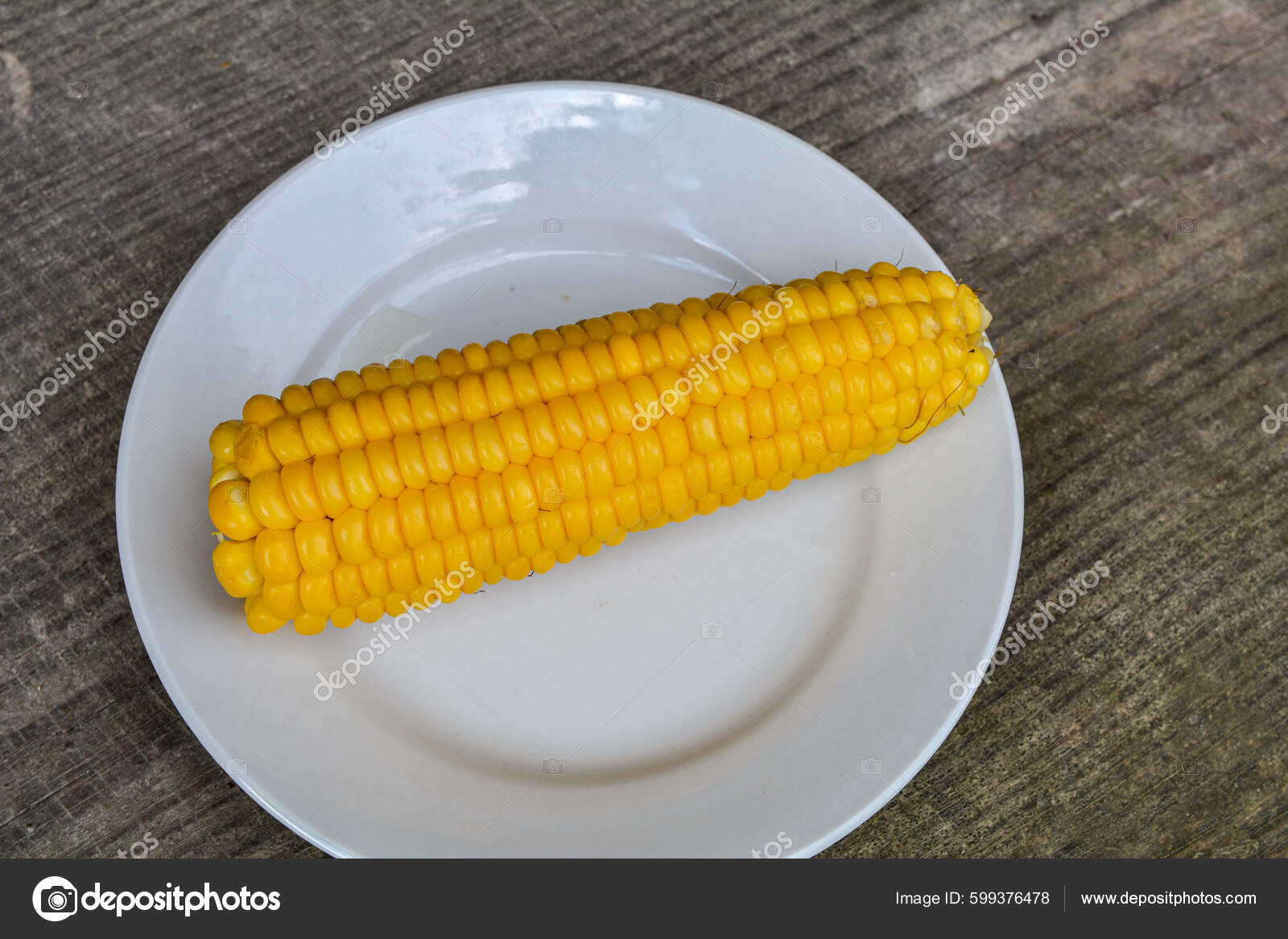 Boiled Corn Dish Healthy Eating Boiled Corn White Plate Close — Stock ...