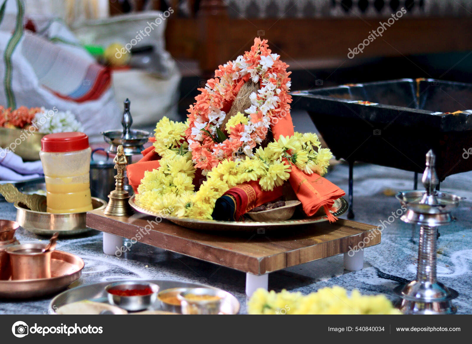 Flower Coconut Offerings Hindu Religious Ceremony Holy Festival Coconut ...