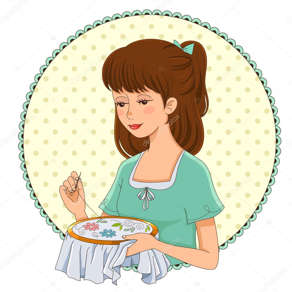Embroidering girl — Stock Vector © ayeletkeshet #48691763