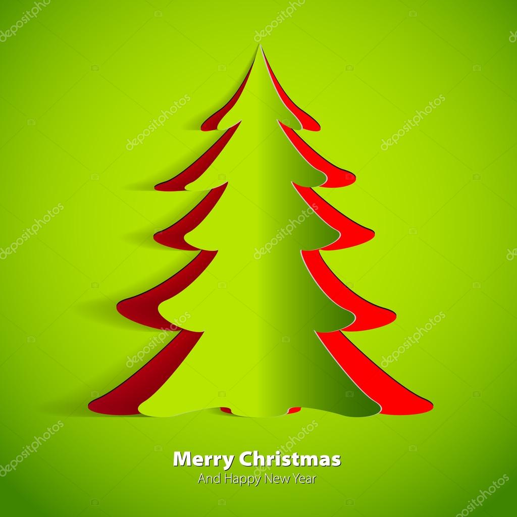 Simple green christmas tree cuted from paper - original new year card ...
