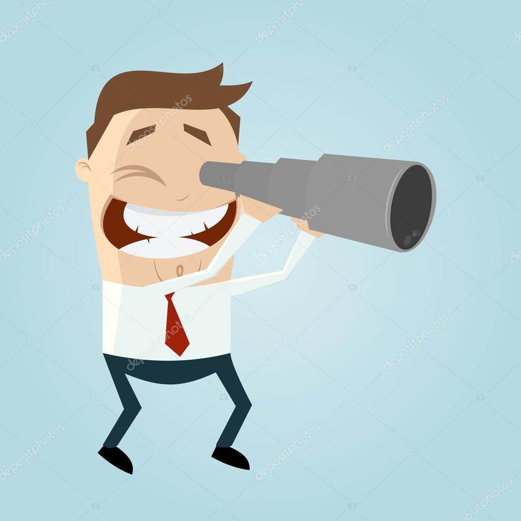 nieuwsgierig cartoon man kijken met kijkglas — Stockvector ...