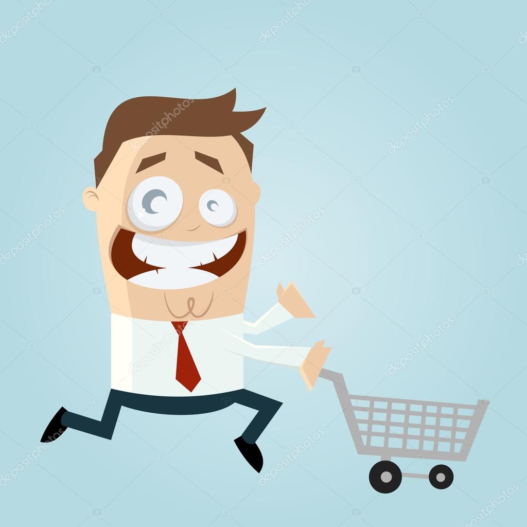 Hombre de dibujos animados con carrito de compras 2024 Hombre de dibujos animados con carrito de compras 2024