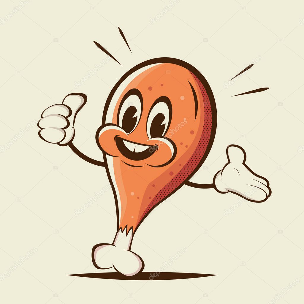 ilustración de dibujos animados retro de un muslo de pollo 2024