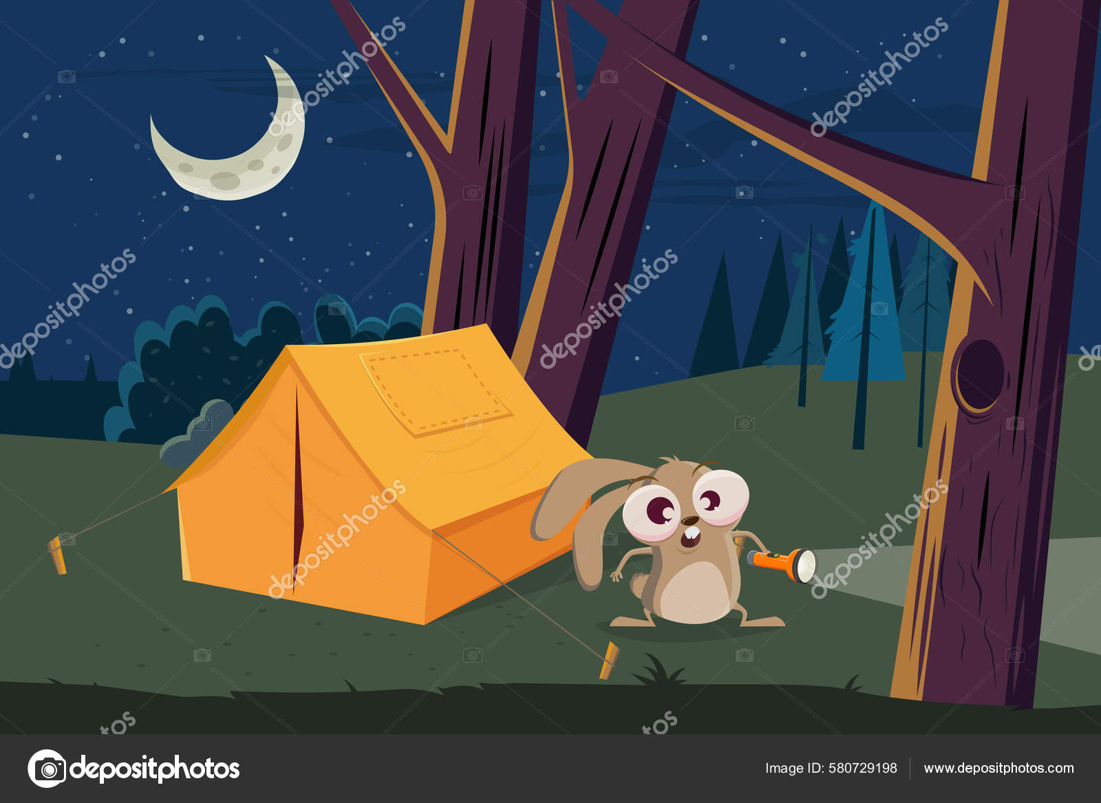 Funny Camping Cartoon Rabbit Flashlight Stock Vector by ©shockfactor.de ...