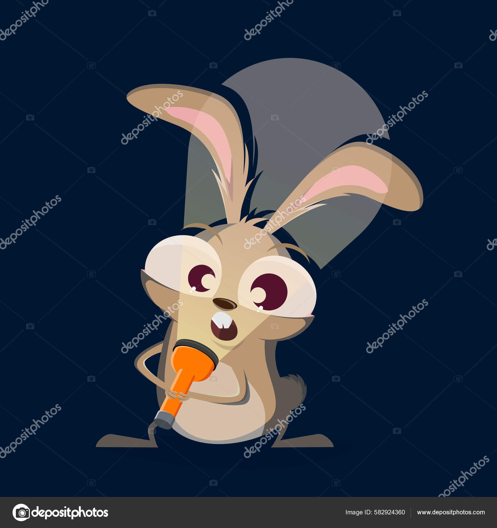 Funny Cartoon Rabbit Holding Flashlight His Face Telling Creepy Story ...