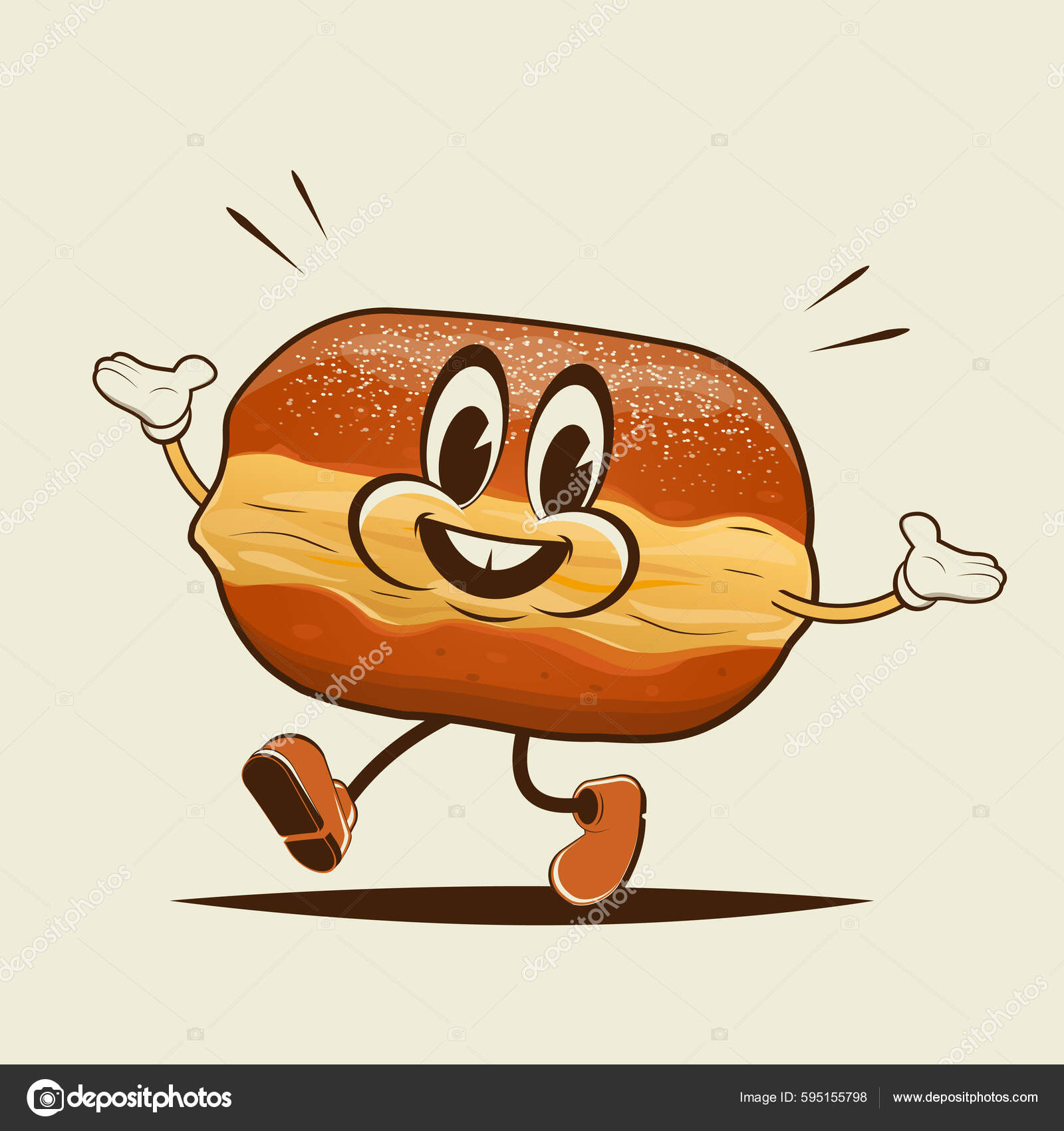 Funny Cartoon Illustration Walking German Donut Called Krapfen Стоковый ...