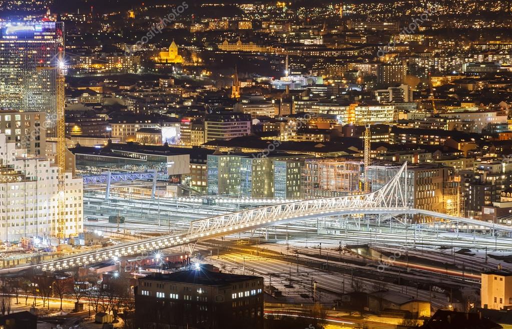 The bridge over the railway. Oslo, Norway — Stock Photo © MaykovNikita ...