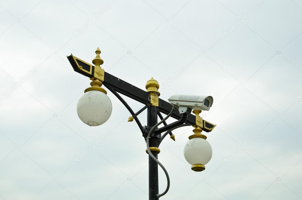 CCTV cameras install on pole street light — Stock Photo © red_hayabusa ...