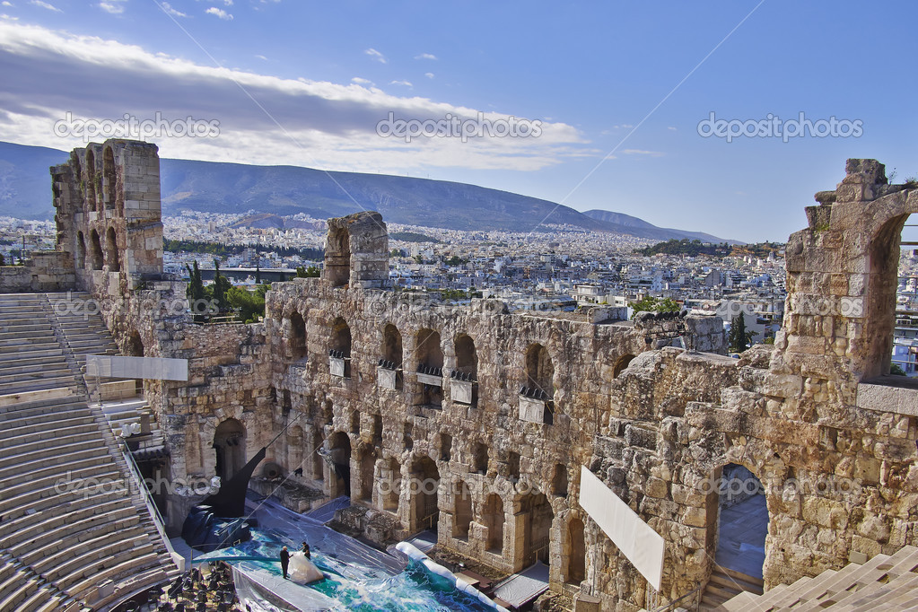 Ancient Greek theatre under Acropolis of Athens, Greece — Stock Photo ... Ancient Greek theatre under Acropolis of Athens, Greece — Stock Photo ...