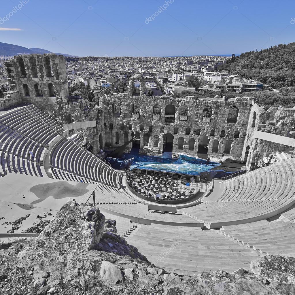 Ancient Greek theatre under Acropolis of Athens, Greece — Stock Photo ... Ancient Greek theatre under Acropolis of Athens, Greece — Stock Photo ...