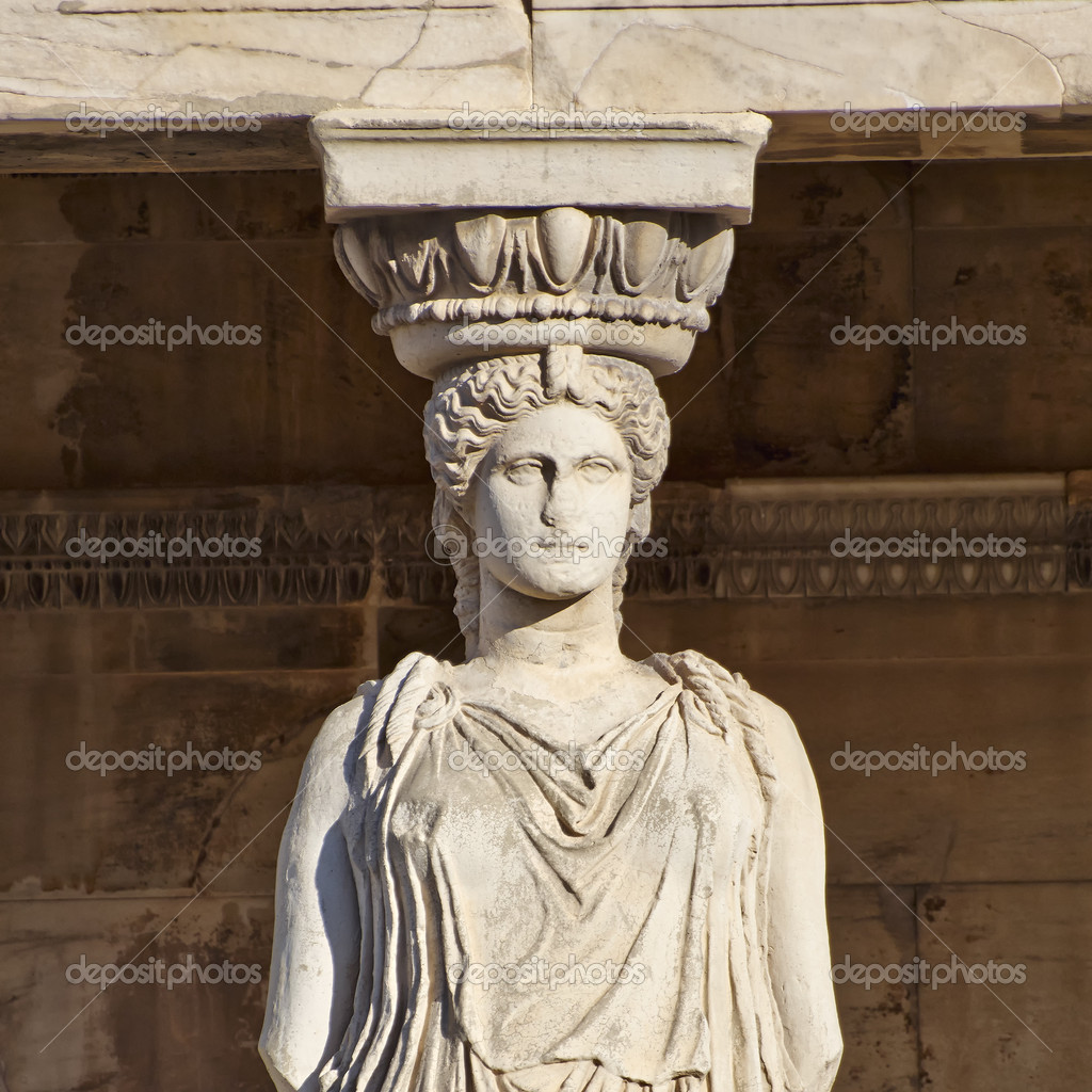 kariatyda antyczny posąg, Świątynia erechteion, Ateny, Grecja — Zdjęcie ...