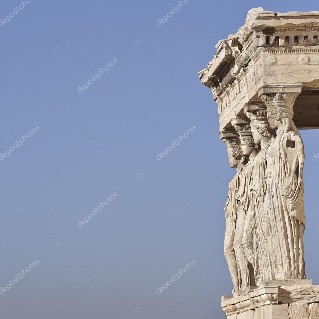 Caryatides ancient Greek statues, and blue sky as space for text Stock ...