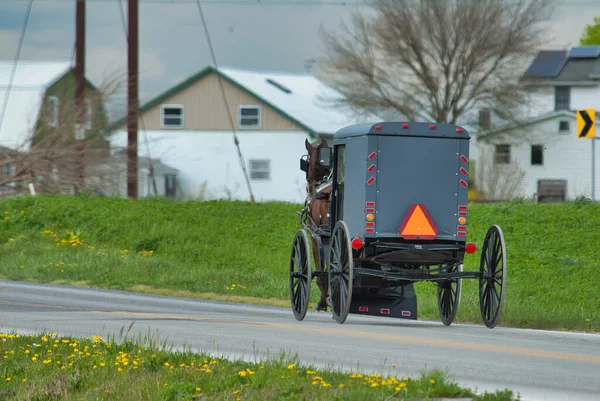 An Amish Horse and Buggy Traveling on a Country Road after Crossing a ...