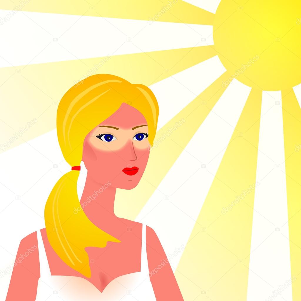 Sunburn Cartoon Girl