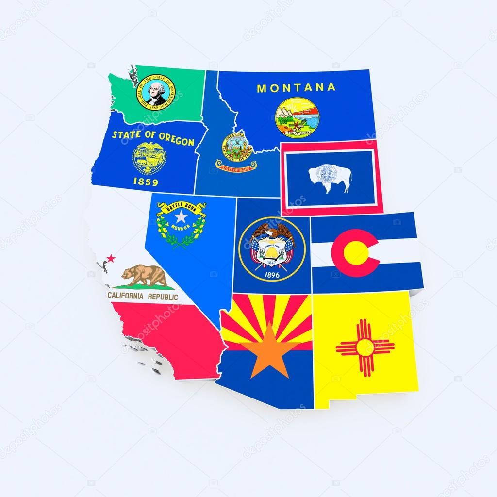 Usa west region state flags on map — Stock Photo © godard #14616533