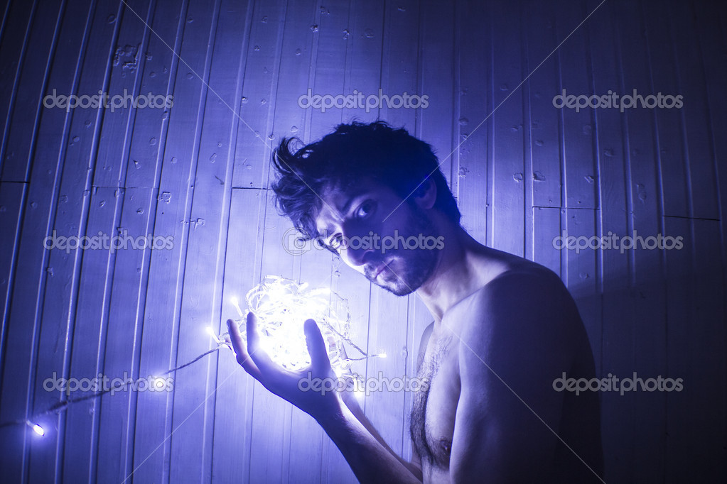 Attractive Model with Led-Lights and Intense Look — Stock Photo ...
