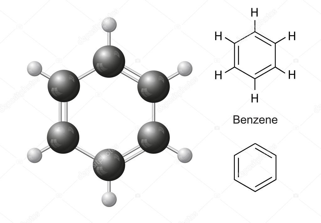 Fórmulas químicas estructurales y modelo de la molécula del benceno ...