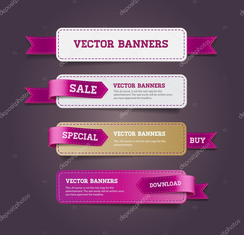 A set of vector promo banners decorated with purple ribbon tags Stock ...