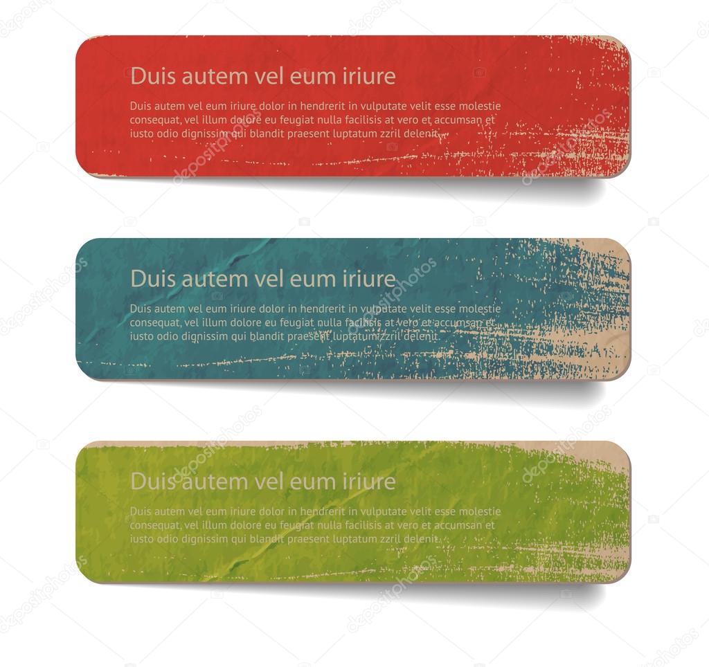 Three abstract vintage old paper banners - stickers - badges with hand ...