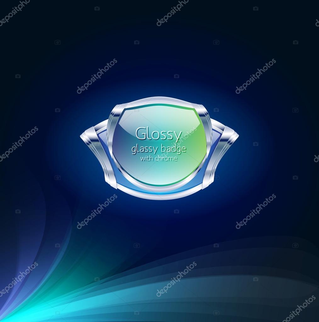 Glossy glass vector badge - banner - button with chrome decoration, on ...