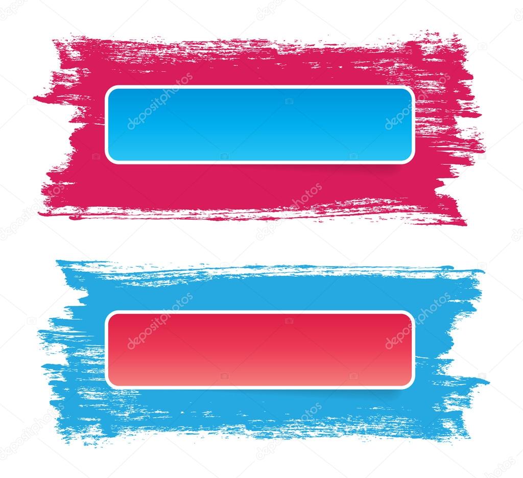 Bright stickers banners on hand-painted daub backdrops, pink - blue ...