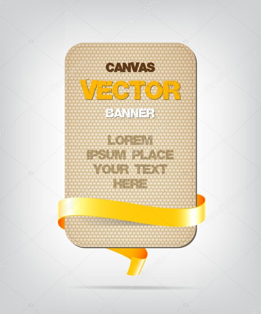 Vector beige banner with fabric canvas texture and yellow silky ...