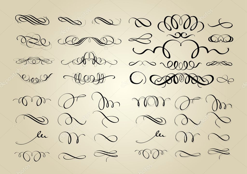 Ensemble de calligraphie lettres italiques ornées et fioritures — Image ...