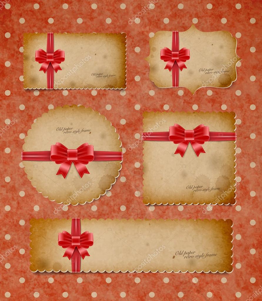 Vector vintage old paper die-cut cardboard greeting cards Stock Vector ...