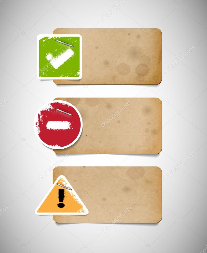 Vector old cardboard interface dialog boxes with paper icons Stock ...