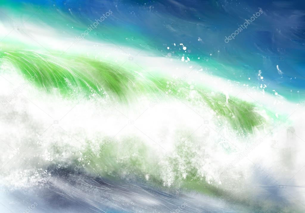 Hand painted illustration of a breaking ocean wave — Stock Photo ...