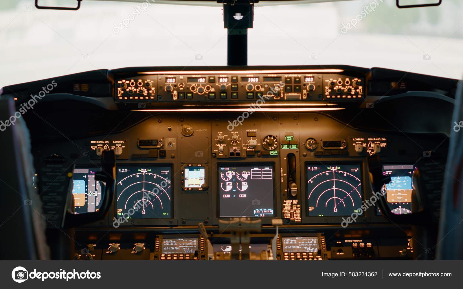 People Empty Airplane Cockpit Power Buttons Engine Lever Throttle ...