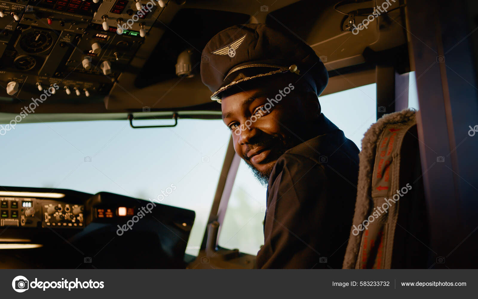 Portrait Male Copilot Pressing Power Switch Buttons Takeoff Fly ...